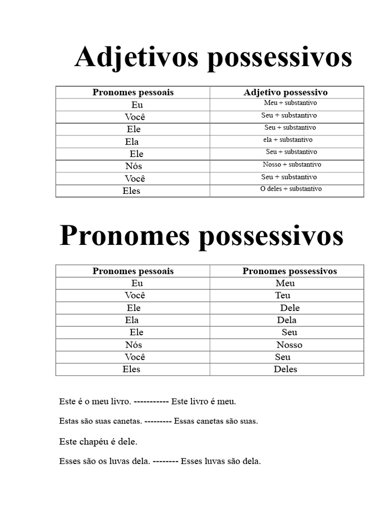 adjetivos possessivos e pronomes possessivos exercícios práticos guias ...