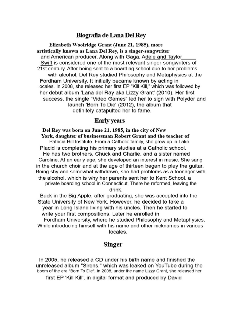 Biography of Lana Del Rey Spanish project | PDF