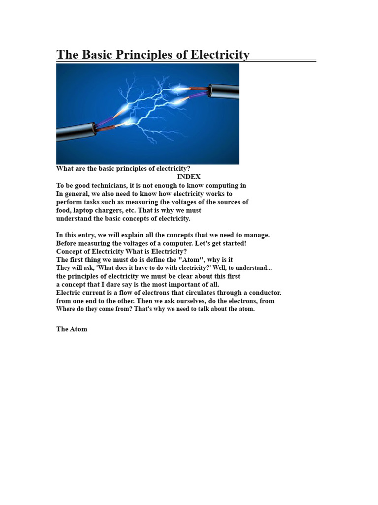 Basic Electricity Principles Explained | PDF | Electric Current | Atoms