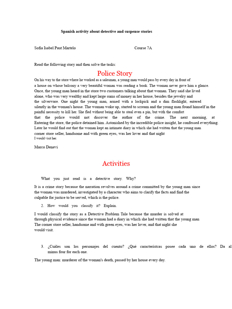 Detective Story Analysis and Activities | PDF | Crimes | Crime & Violence