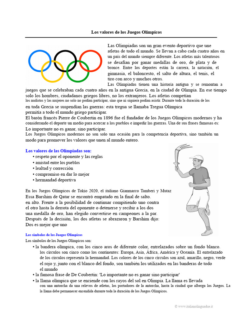 Lecturas Valores de Las Olimpiadas | PDF | Juegos olímpicos | Deportes