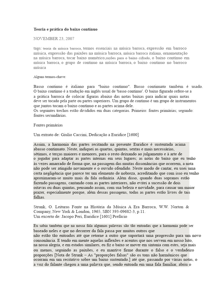 Teoria e Prática do Basso Continuo | PDF | Música barroca | Orquestras
