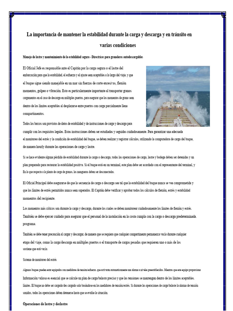 La Importancia de Mantener La Estabilidad Durante La Carga y La Descarga y en | PDF | Buques ...