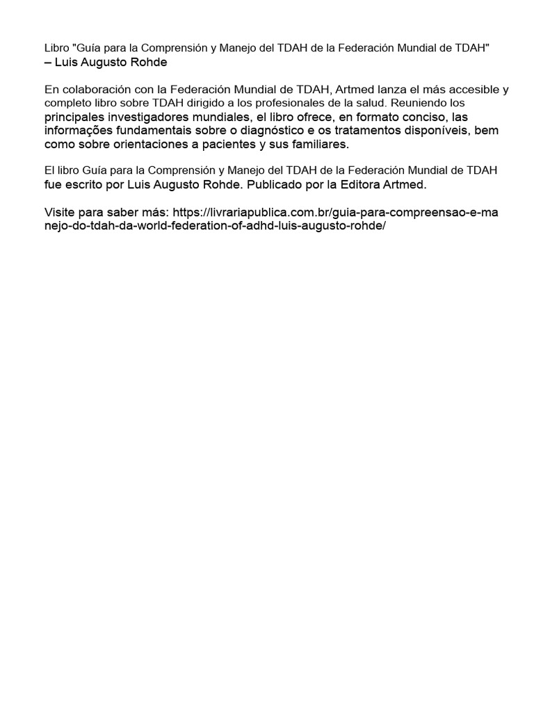 Guía para La Comprensión y Manejo Del TDAH de La World Federation of ...