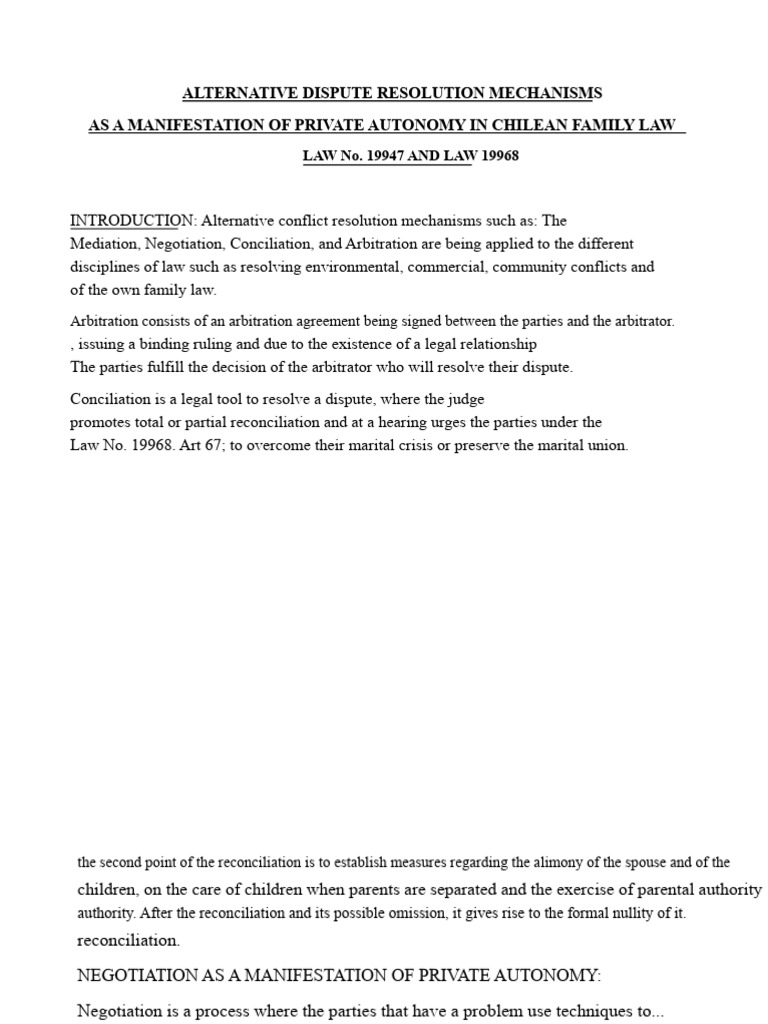 Chilean Family Law: Dispute Resolution Methods | PDF | Mediation | Divorce