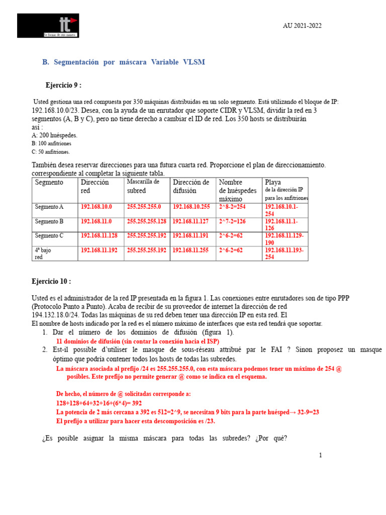 TD2_Segmentación por máscara Variable VLSM (Parte B)_Corrección | PDF ...