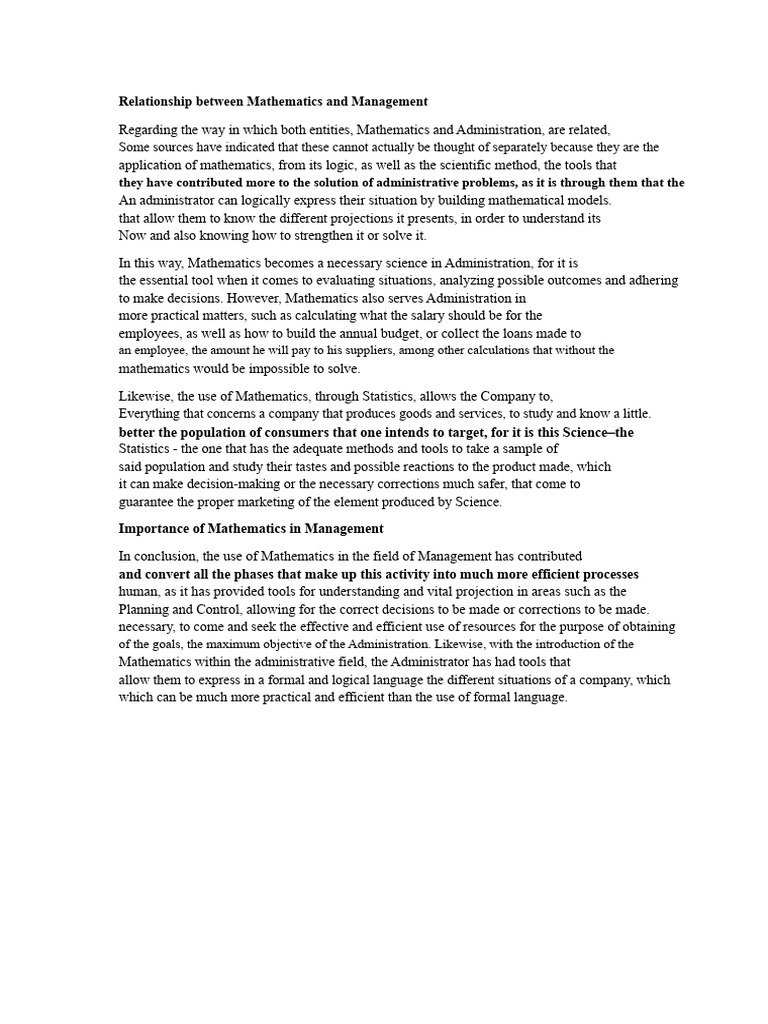 Mathematics in Management: Key Insights | PDF | Mathematics | Science