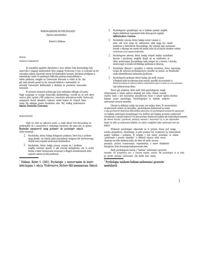 Robert Feldman Wprowadzenie Do Psychologii | PDF