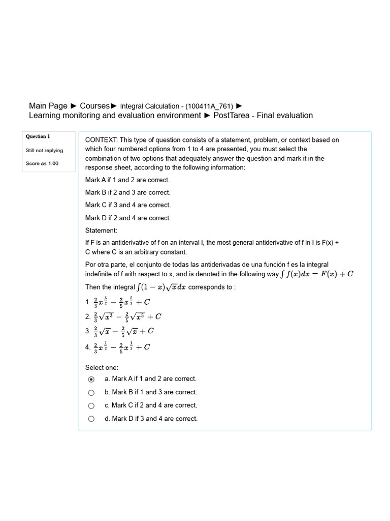 Post Task - Final Evaluation | PDF | Integral | Question
