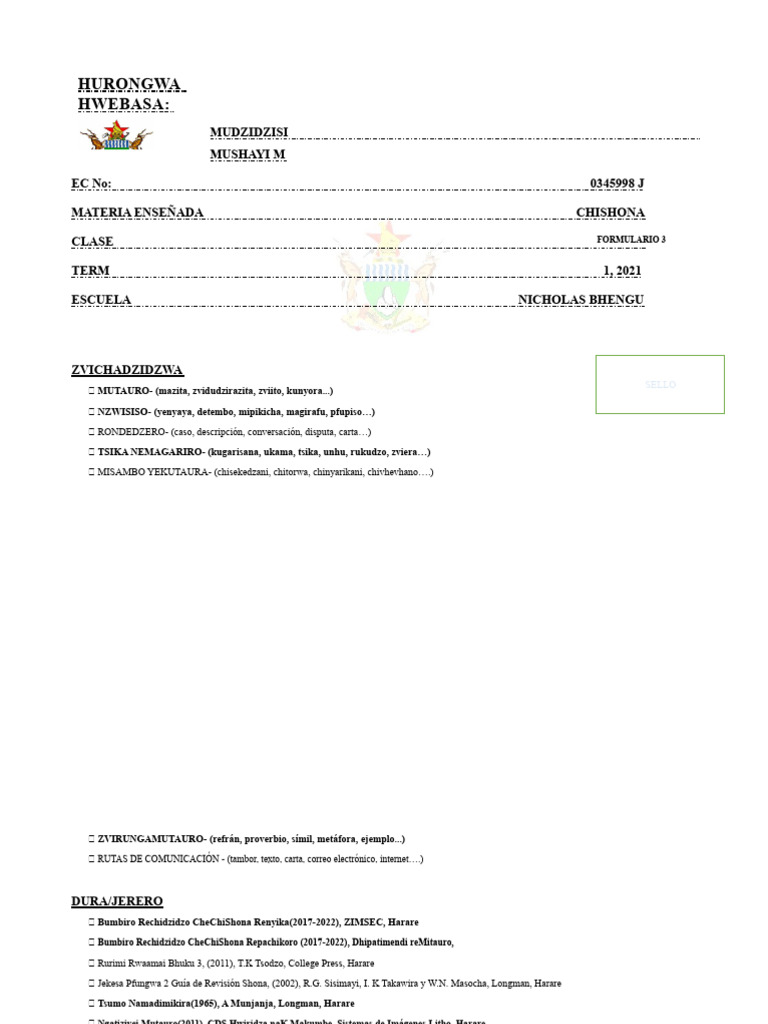 Lección de ChiShona para Formulario 3 | PDF | Idiomas | Estudios de ...