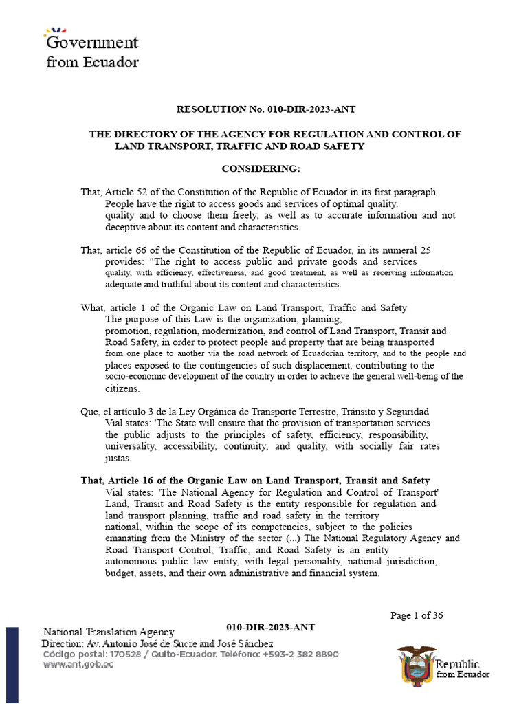 Resolution-010-DIR-2023-ANT-resolution-tariff-2023 | PDF | Driver's ...