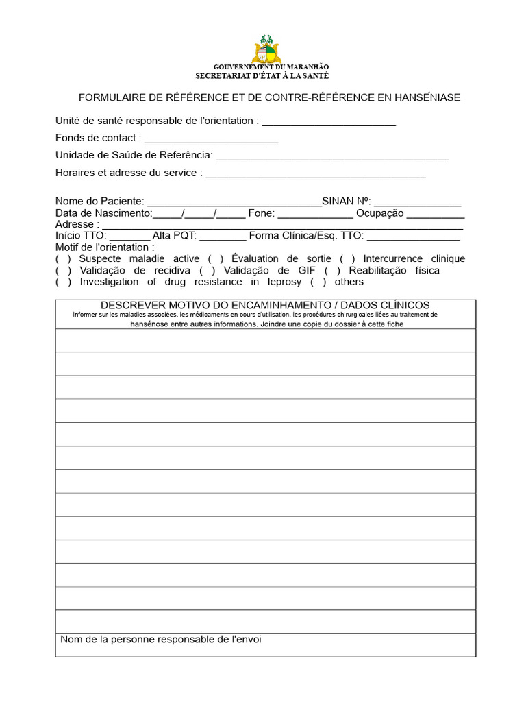Formulaire de Référence en Hansénose | PDF