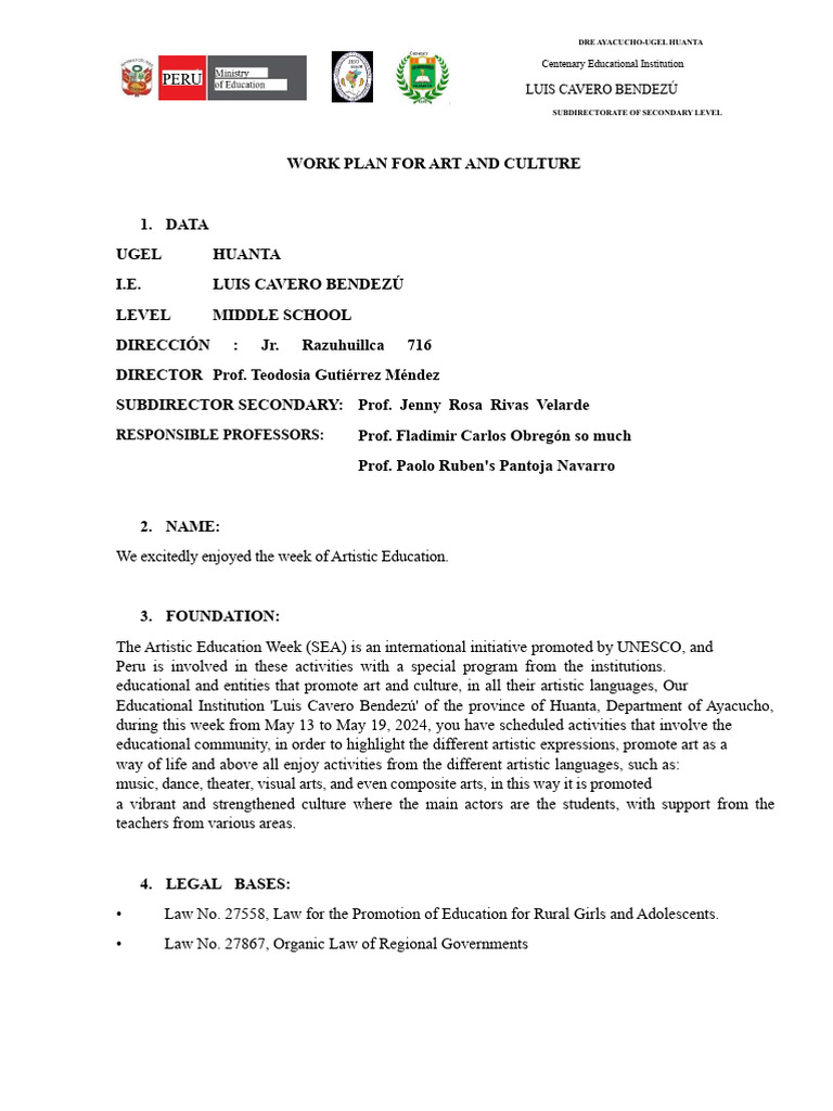 Art and Culture Week Plan 2024 | PDF | The Arts