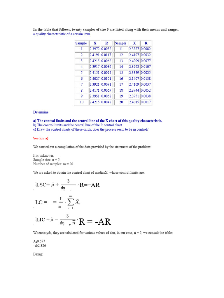 Solved Exercises Control Charts | PDF | Sampling (Statistics)