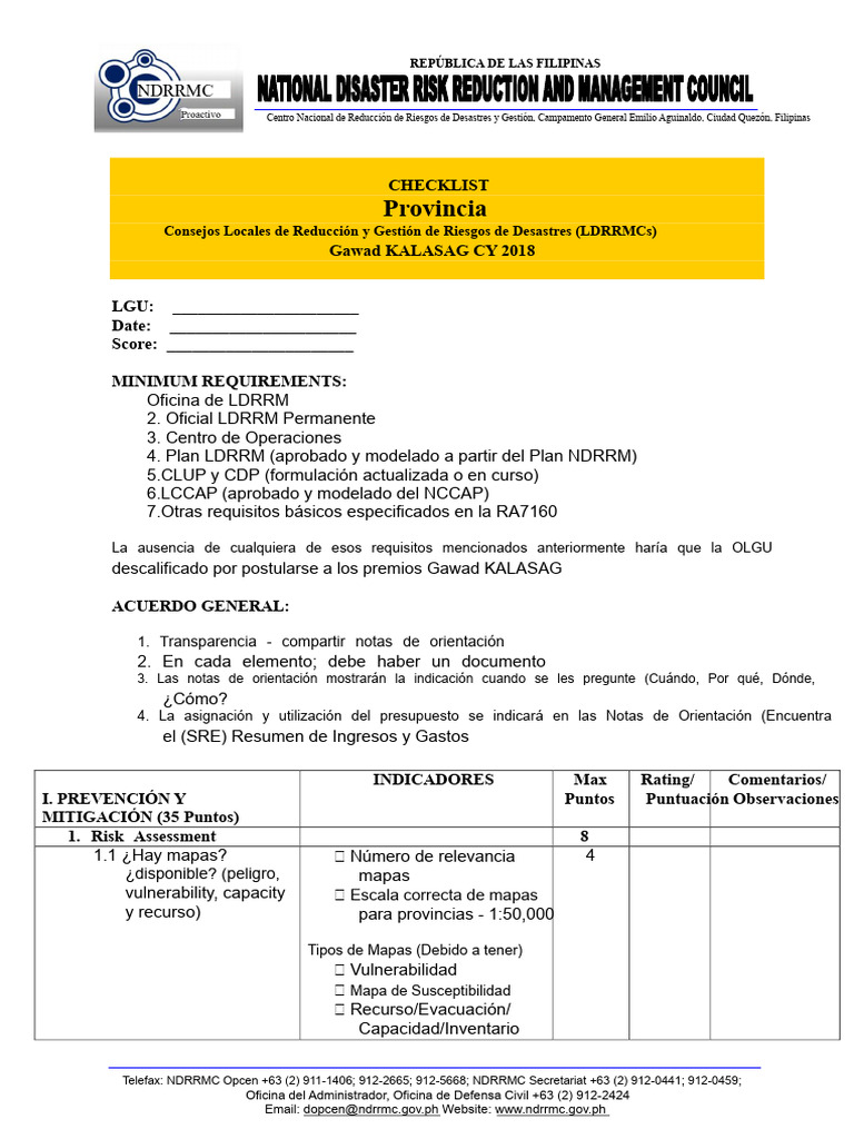 Lista de Verificación Del DRRMC Provincial de Kalasag | PDF | Seguro ...