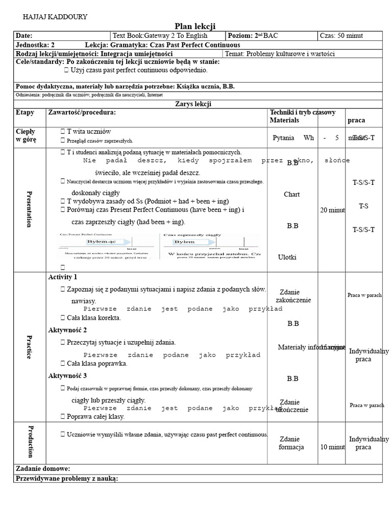 6. Gramatyka. Czas Past Perfect Continuous. | PDF