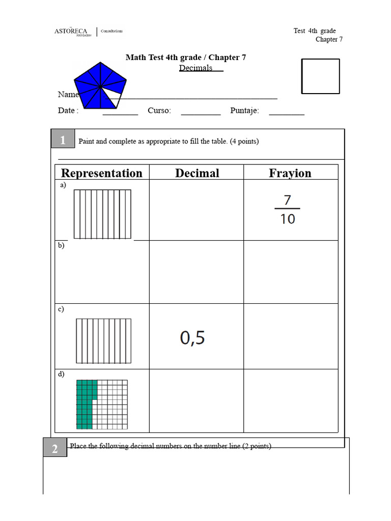 4th Grade Math Test: Decimals Chapter 7 | PDF | Numbers | Decimal
