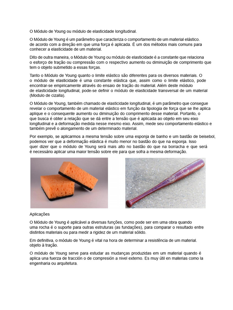 Módulo de Young: Elasticidade de Materiais | PDF | Módulo de Young ...