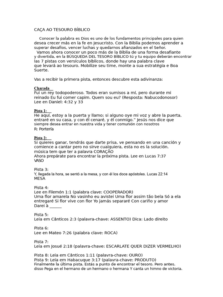 Búsqueda del Tesoro Bíblico Divertido | PDF | Contenido bíblico | Biblia