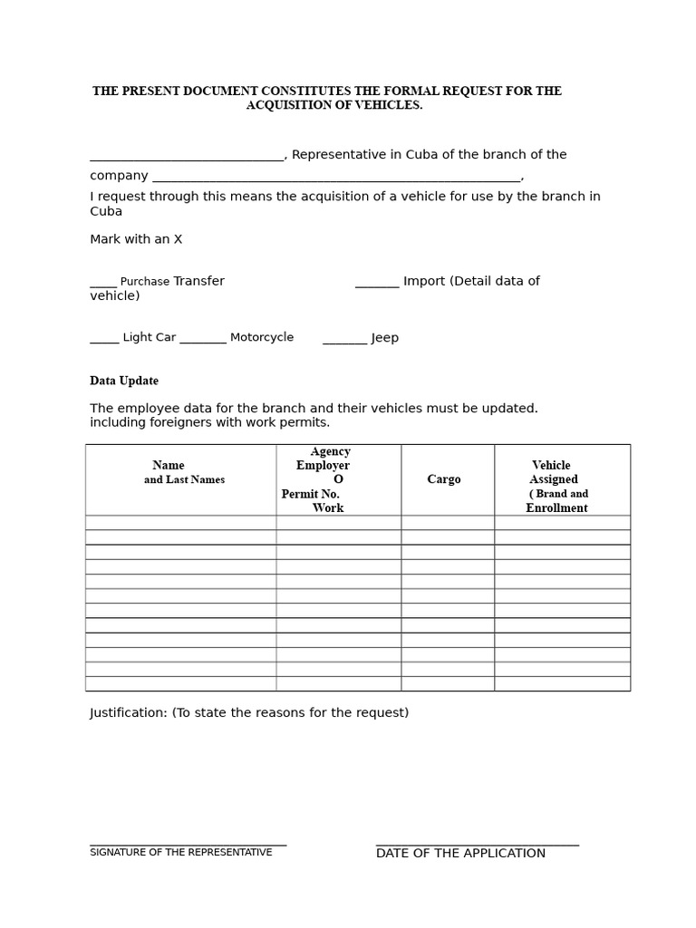 Model Request for Vehicle Acquisition | PDF | Vehicles