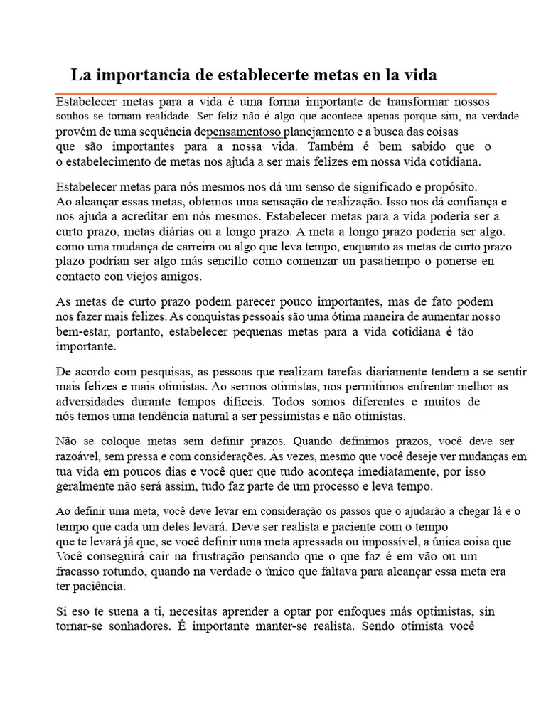 A importância de estabelecer metas na vida v1 | PDF | Dinheiro | Vida
