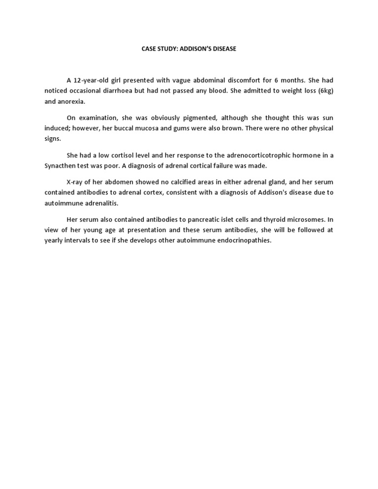 Case Study - Addison's Disease | PDF