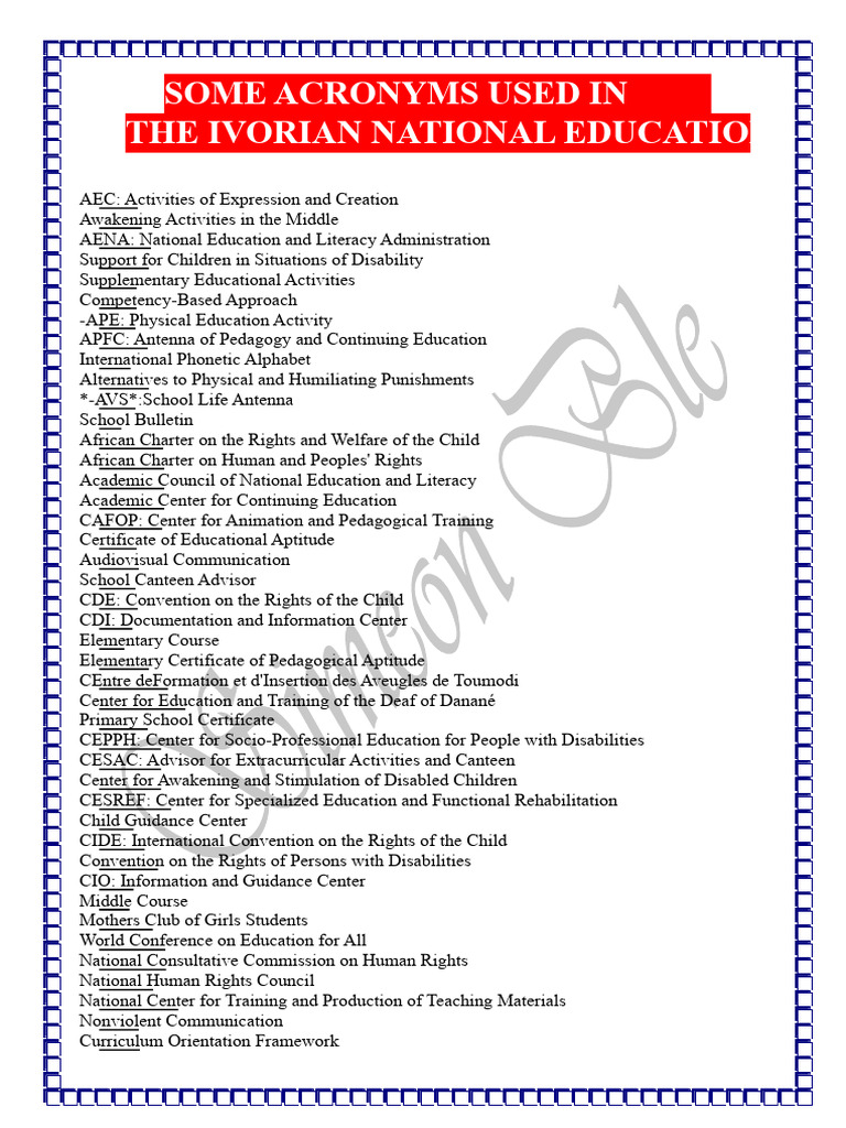 Some Acronyms of Mena PDF | PDF | Unicef