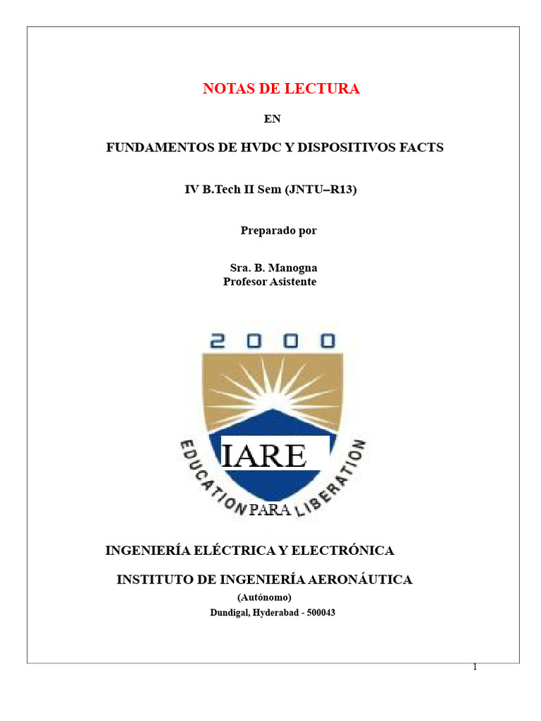 Notas de Clase de IARE HVDC | PDF | Corriente continua de alto voltaje ...
