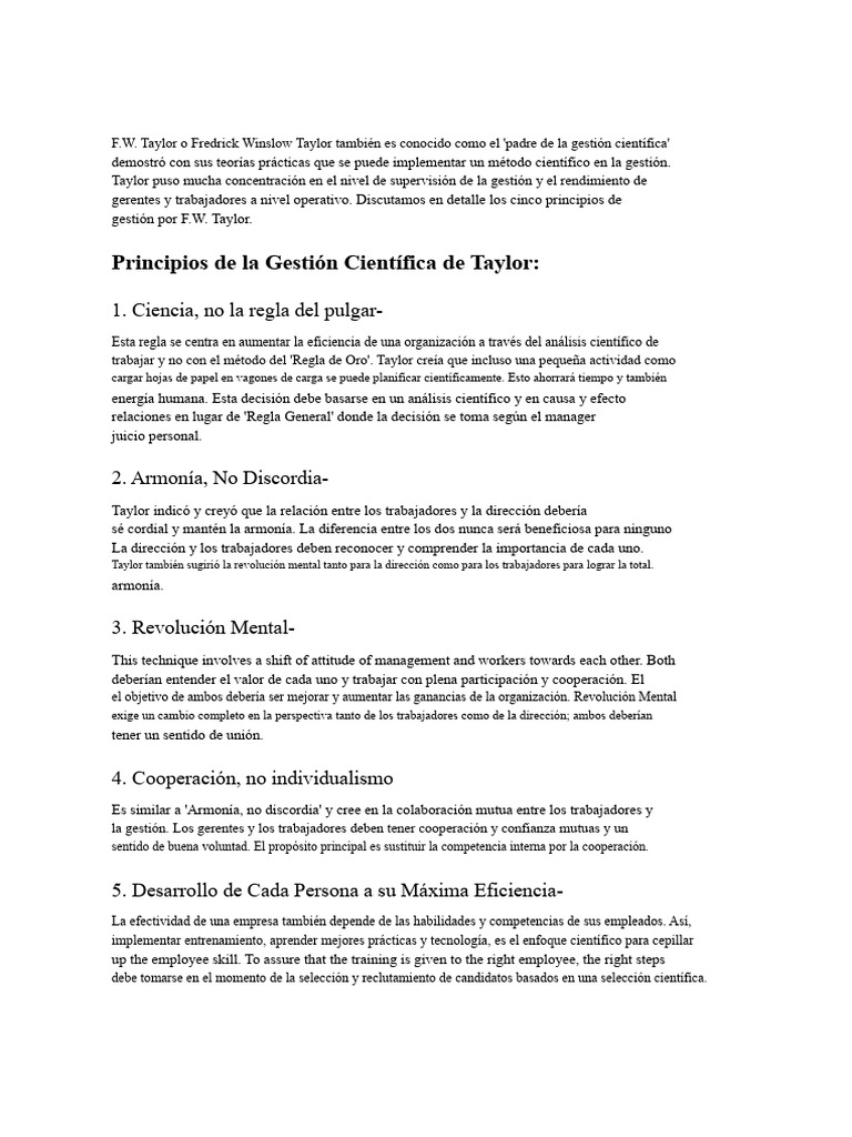 FW Taylor | PDF | Economias | Producción y fabricación