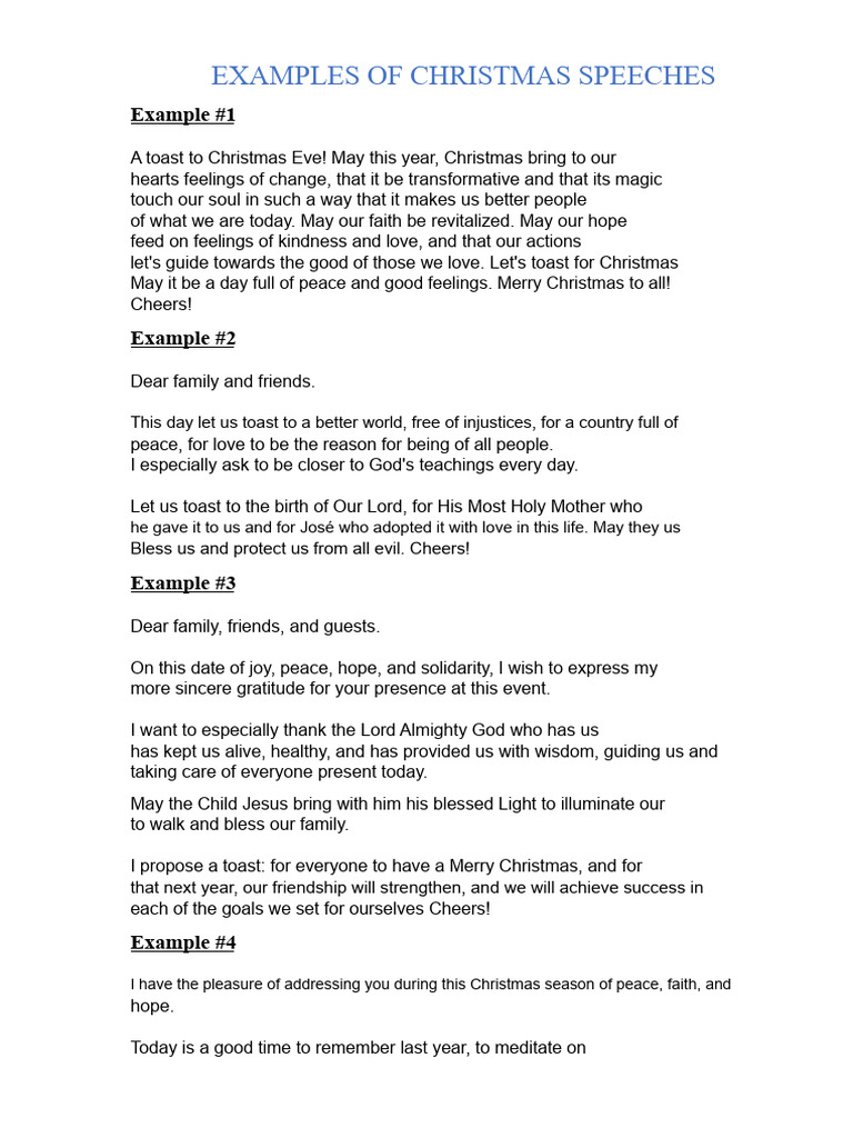 EXAMPLES OF CHRISTMAS SPEECHES | PDF | Love | Christmas And Holiday Season