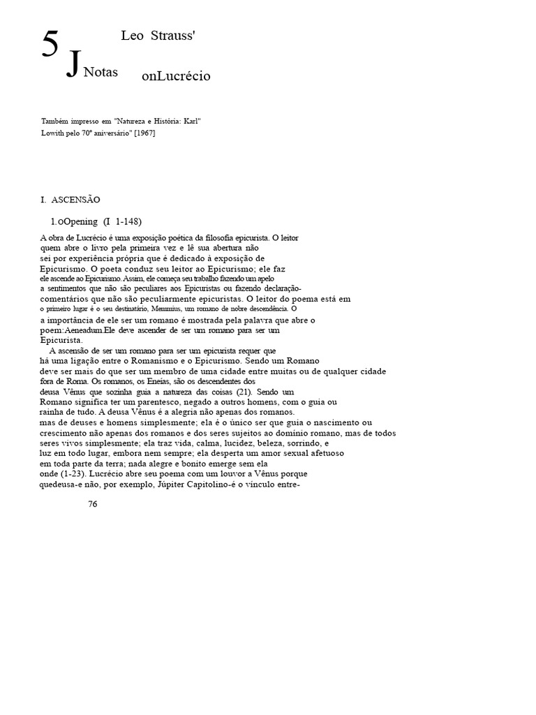 Leo Strauss Notas sobre Lucrécio 1967 1 | PDF | Lucrécio | Mitologia grega