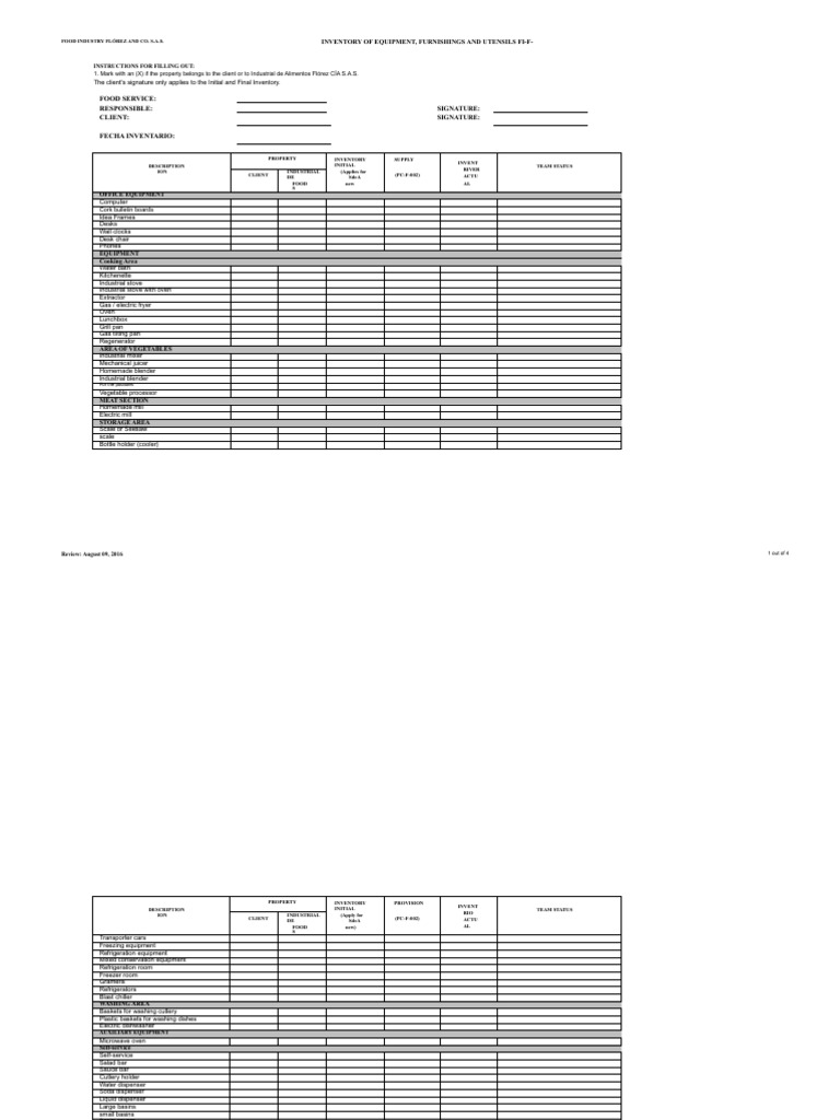 Food Equipment Inventory Guide | PDF | Spoon | Kitchen Utensil