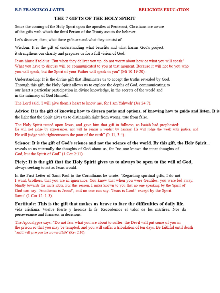 The 7 Gifts of The Holy Spirit | PDF | Abrahamic Religions | Spirituality