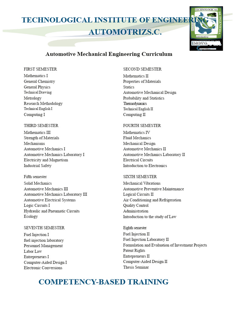 Automotive Mechanical Engineering Curriculum | PDF