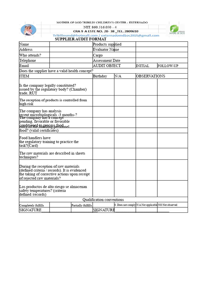 Supplier Audit Format | PDF