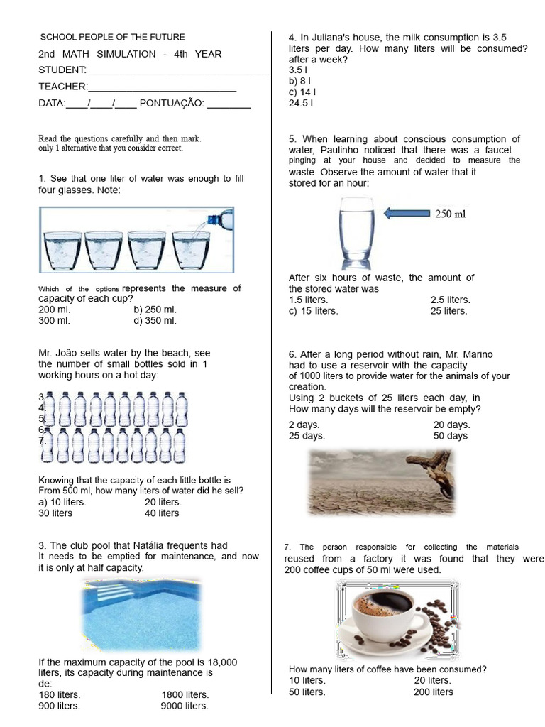 MATHEMATICS SIMULATED TEST 02 | PDF | Litre | Water