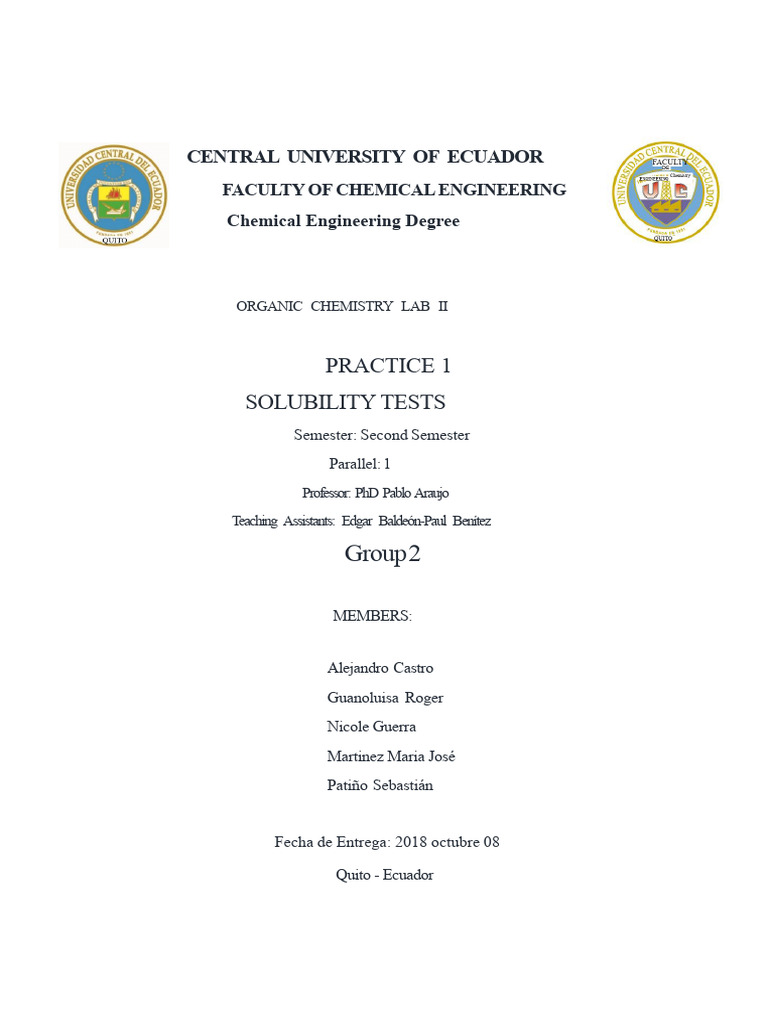 Solubility Tests in Organic Chemistry Lab | PDF | Solvation | Chemical ...