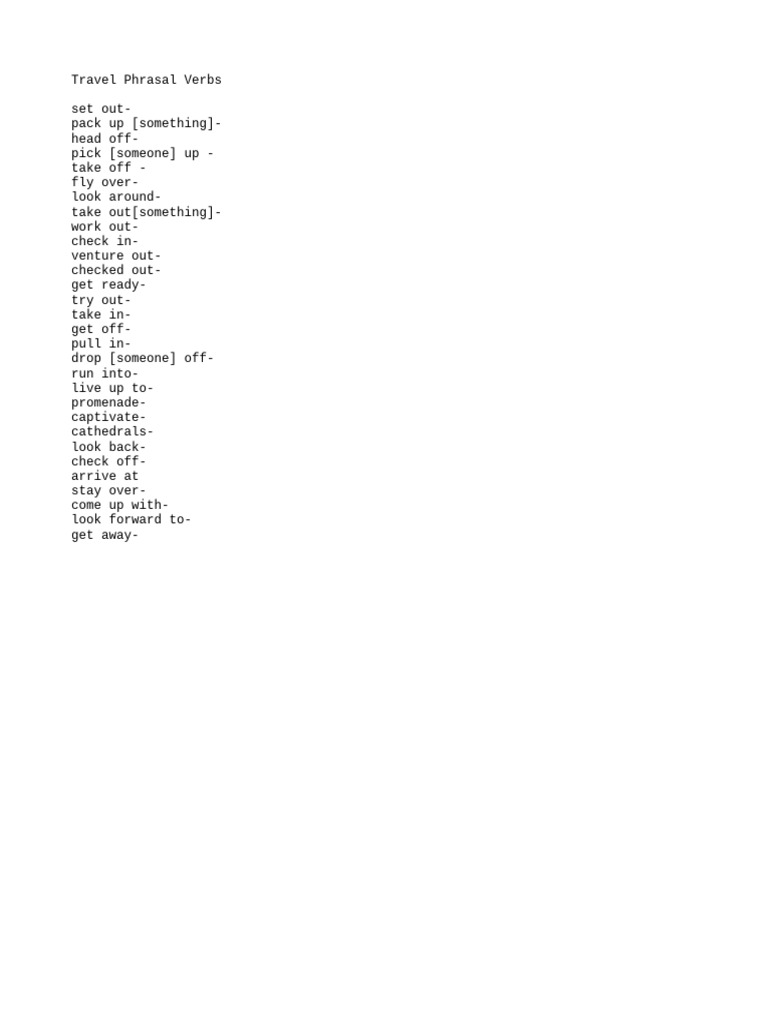 Essential Travel Phrasal Verbs Guide | PDF