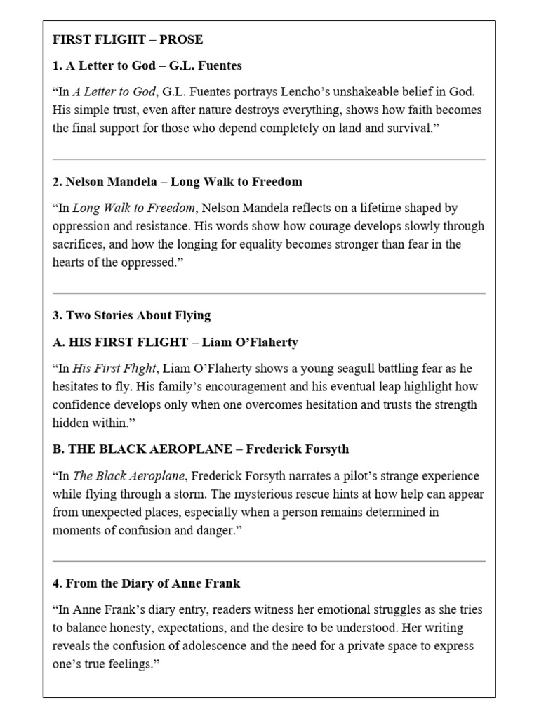 First Flight: Stories and Poems Summary | PDF