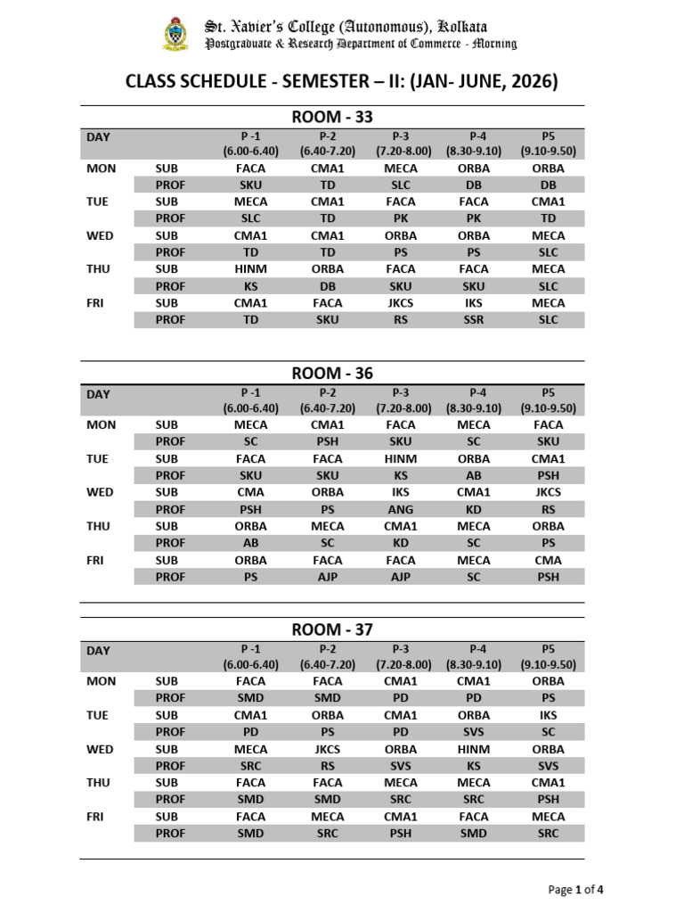 Class Schedule (Jan-Jun-2026) Sem II | PDF