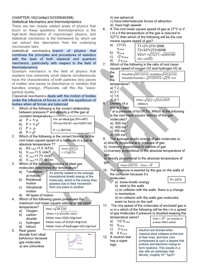 Statistical Mechanics and Thermodynamics Insights | PDF | Gases | Matter