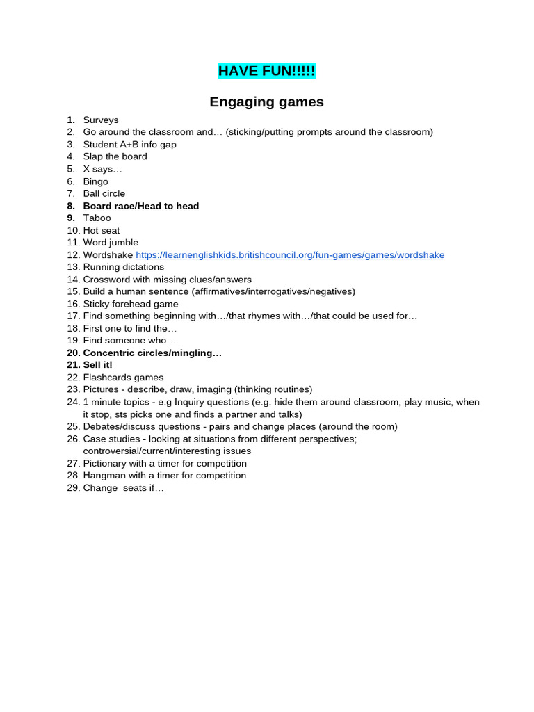 FUN! Engaging Games | PDF