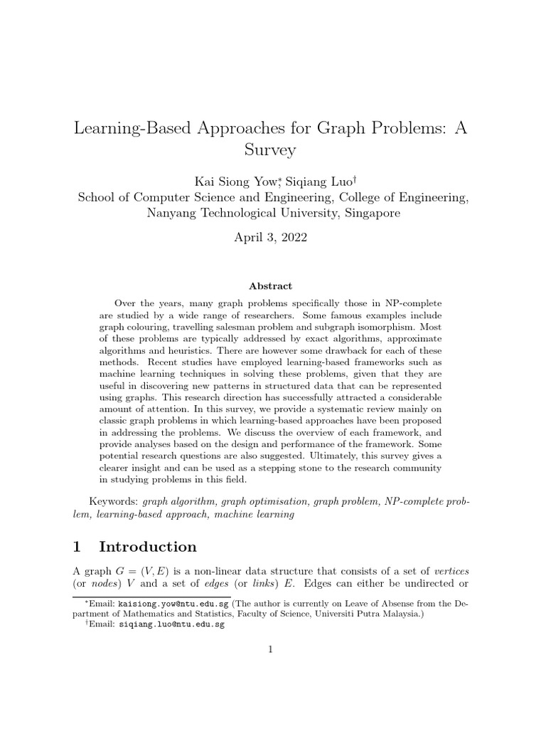Learning-Based Approaches For Graph Problems A Sur | PDF | Machine ...