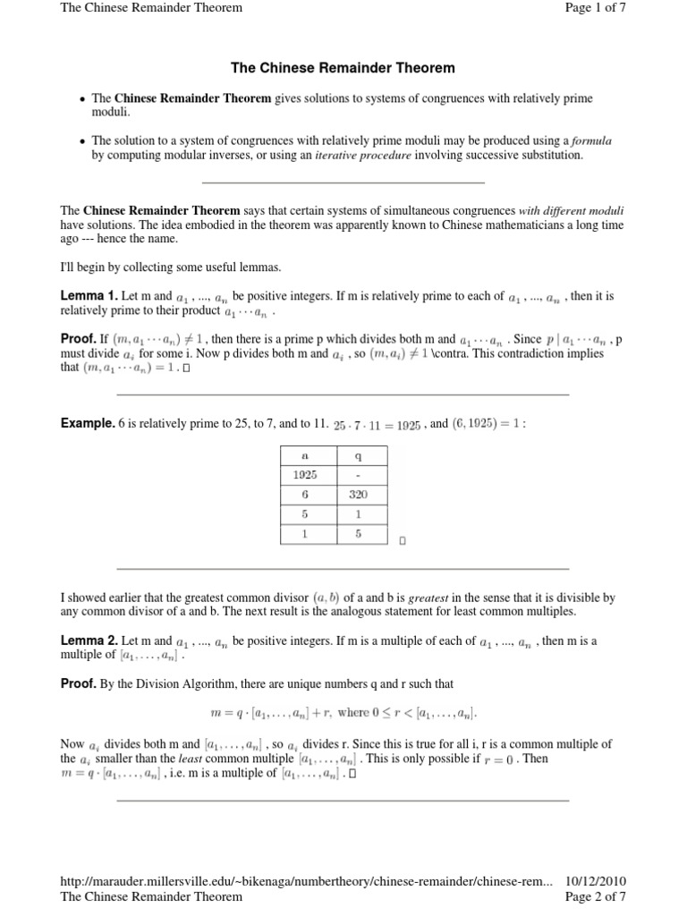 Chinese Remainder Theorem | PDF | Abstract Algebra | Numbers