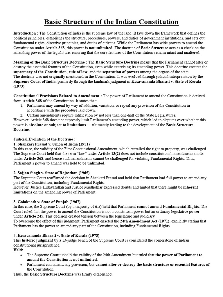 Indian Constitution's Basic Structure Explained | PDF | Political Law ...