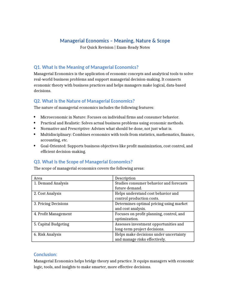 Managerial Economics: Key Concepts & Scope | PDF