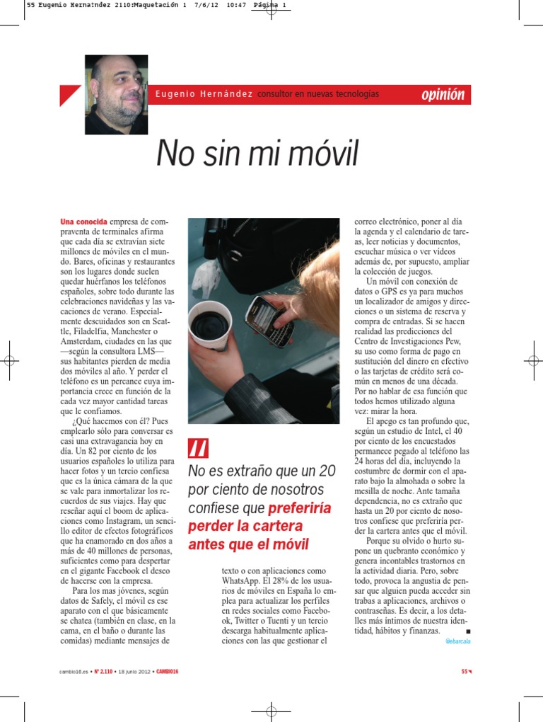 No Sin Mi Móvil | PDF | Telefonía móvil | Facebook