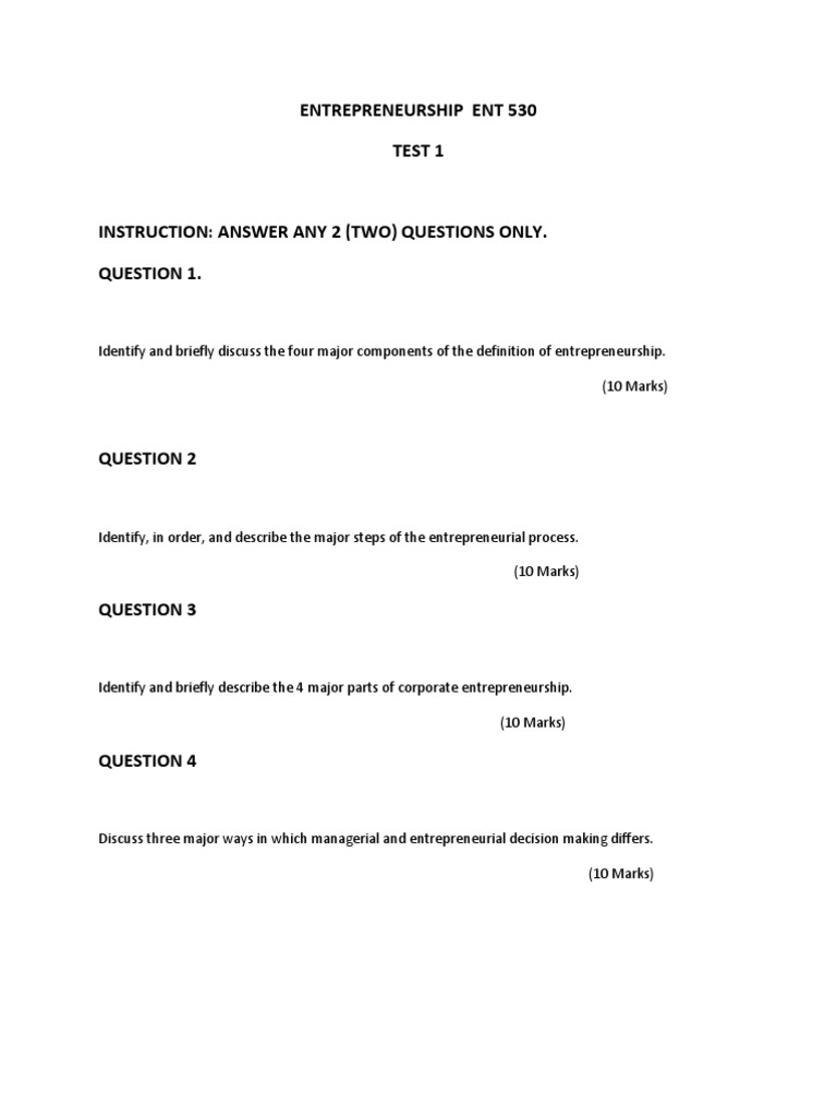 Key Concepts in Entrepreneurship Test | PDF | Business
