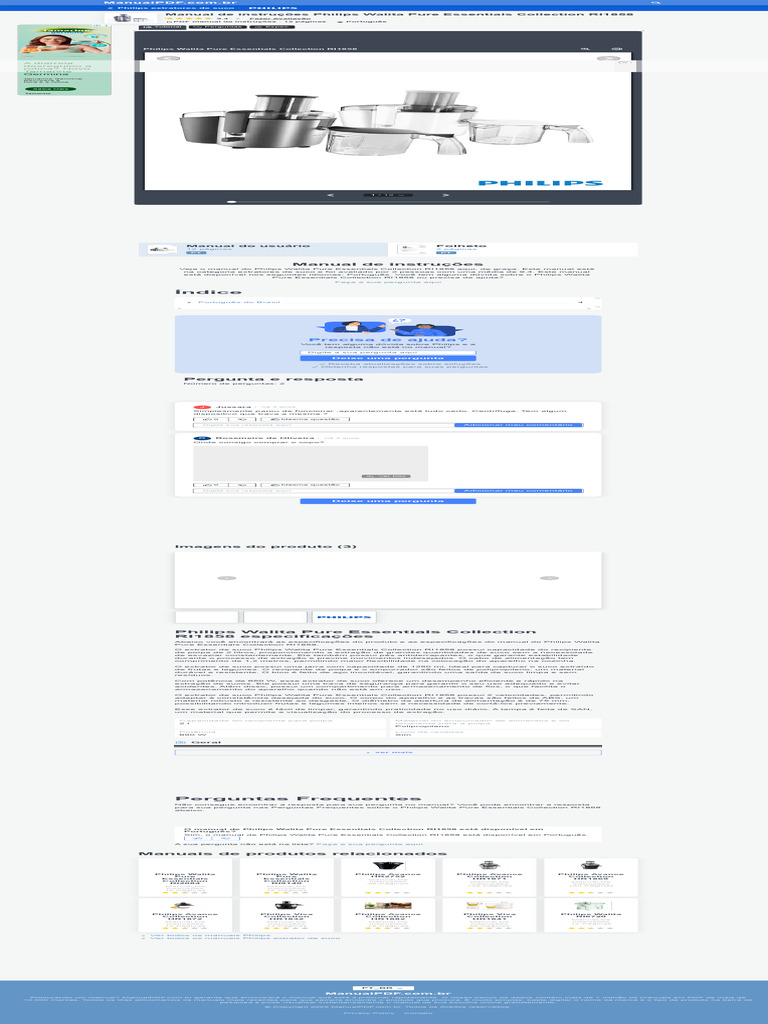 Manual de Instruções Philips Walita Pure Essentials Collection RI1858 ...