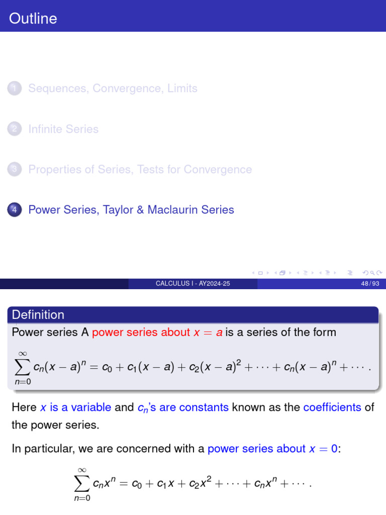 Calculus I 24-25 - Lecture #12 (Printed Version) | PDF | Power Series ...